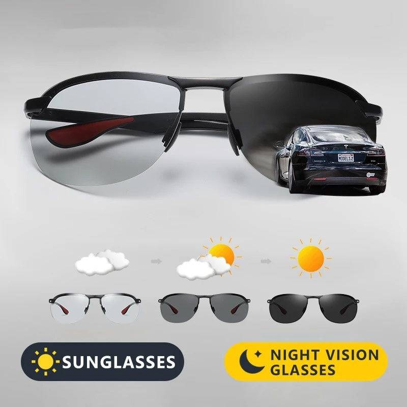Rimless Polarized Intelligent Photochromic Uv400 Lens Anti Glare Drivi Sunray Glasses