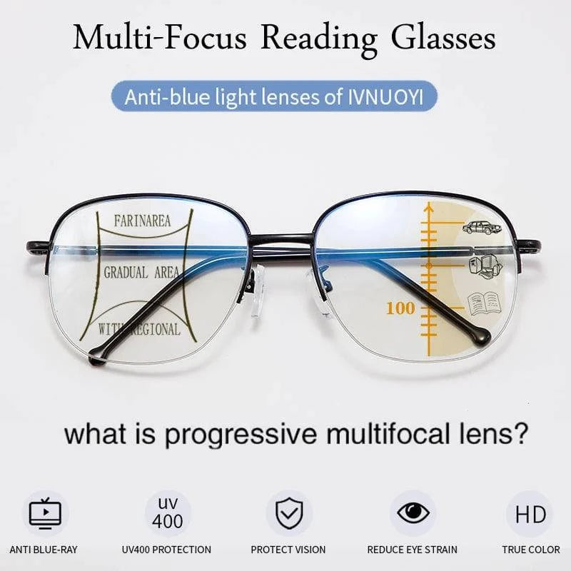 Metal Progressive Anti Blue Ray UV Protect Multifocal Reading Glasses ...