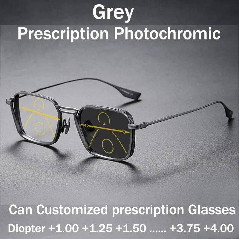 Luxury 100% Pure Titanium Photochromic Multifocal Reading Glasses Men ...
