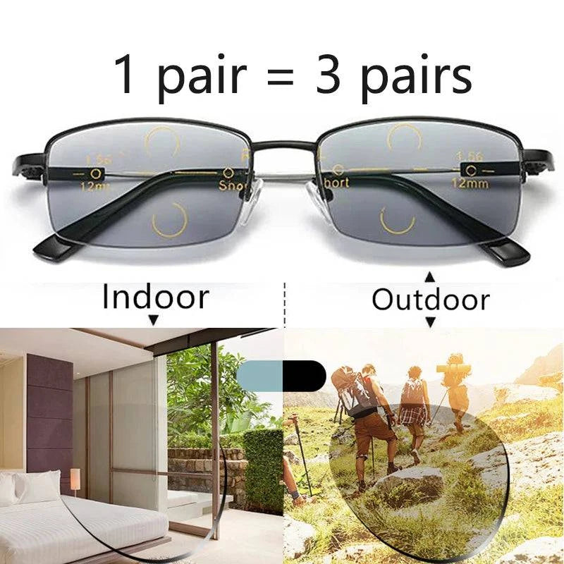 Half Rim Memory Titanium Photochromic Progressive Reading Glasses ...