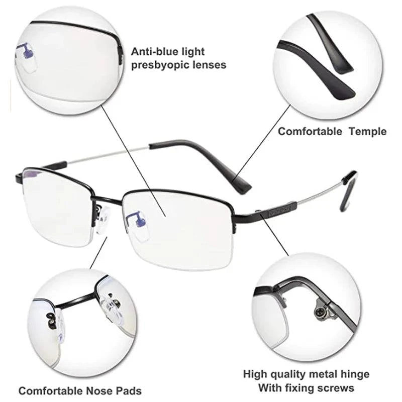 Half Rim Memory Titanium Photochromic Progressive Reading Glasses ...